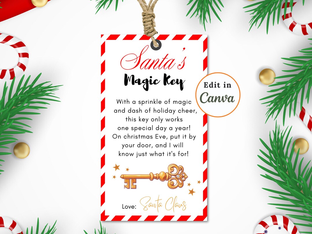 Editable SANTA'S MAGIC KEY Tags, Printable Christmas Eve, Santa Claus ...