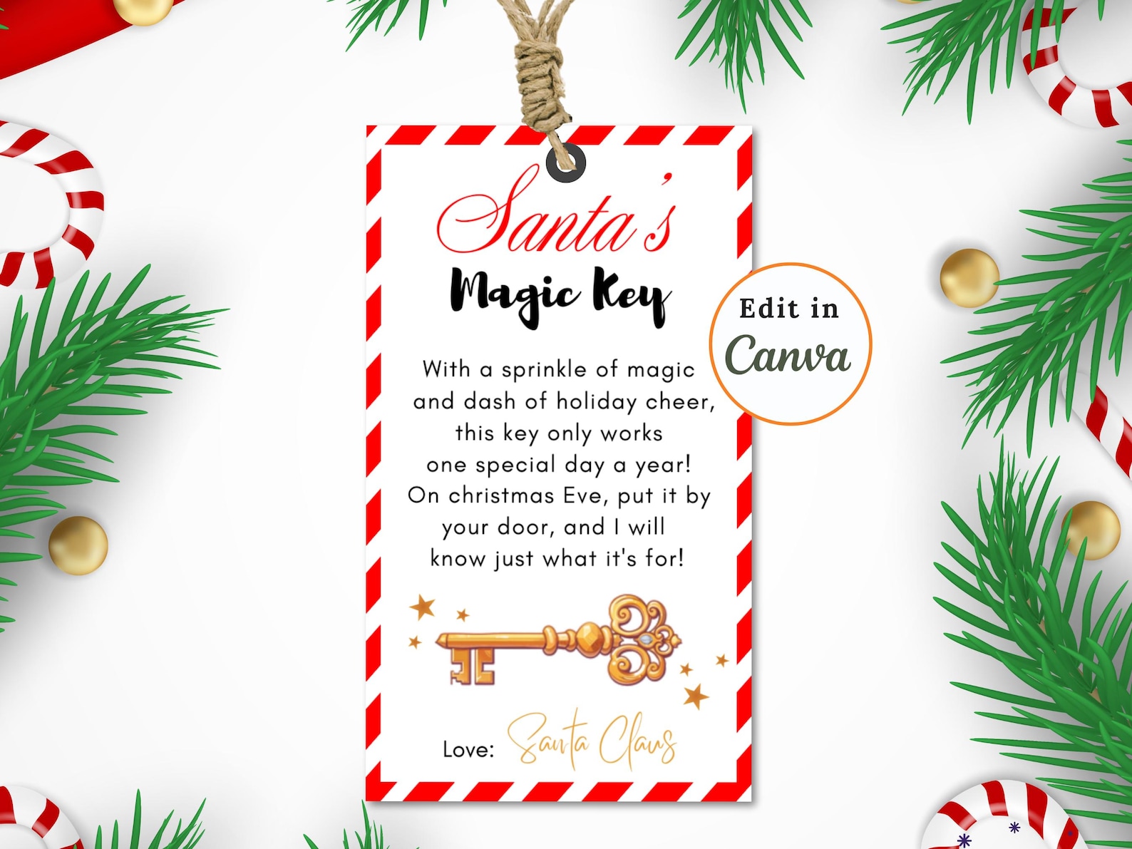 Editable SANTA'S MAGIC KEY Tags, Printable Christmas Eve, Santa Claus ...