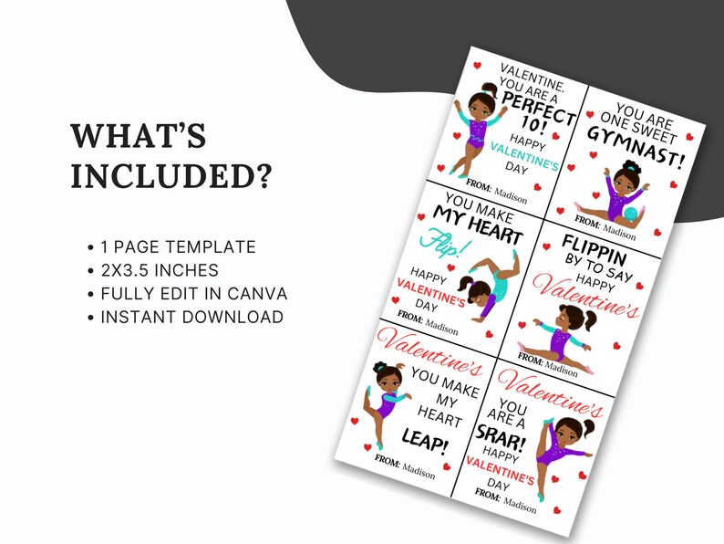 Editable Gymnast Valentine Cards, Gymnast Valentine, Kids School ...