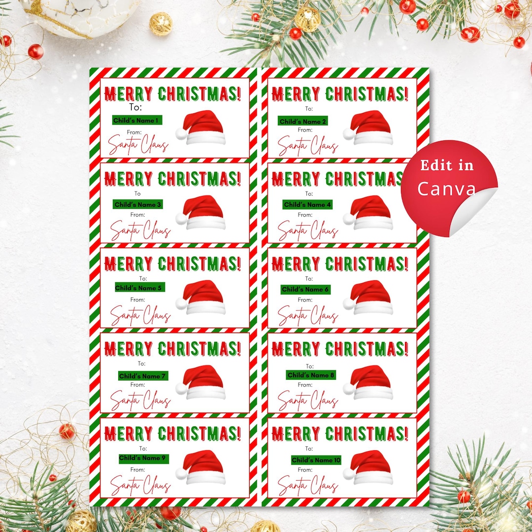 Editable SANTA Tags, Printable CHRISTMAS Gift LABELS, Instant Download ...