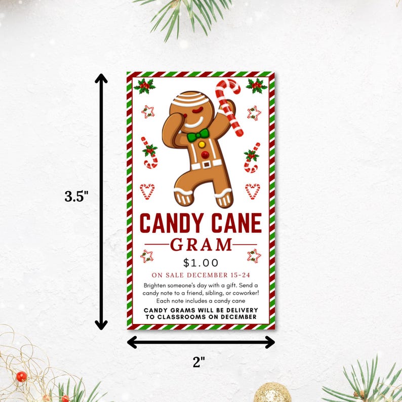 Editable CHRISTMAS CANDY Cane Gram, Holiday FUNDRAISER, Candy Gram ...