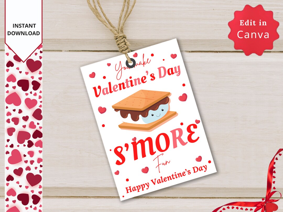 Editable S'mores Valentine's Day Tags, Valentine's Day Gift Printable ...