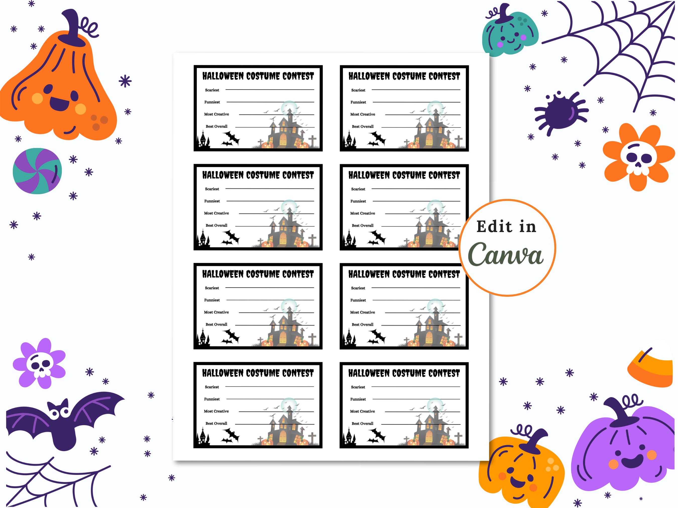 Editable Halloween Costume Contest Voting Cards Printable,costume ...