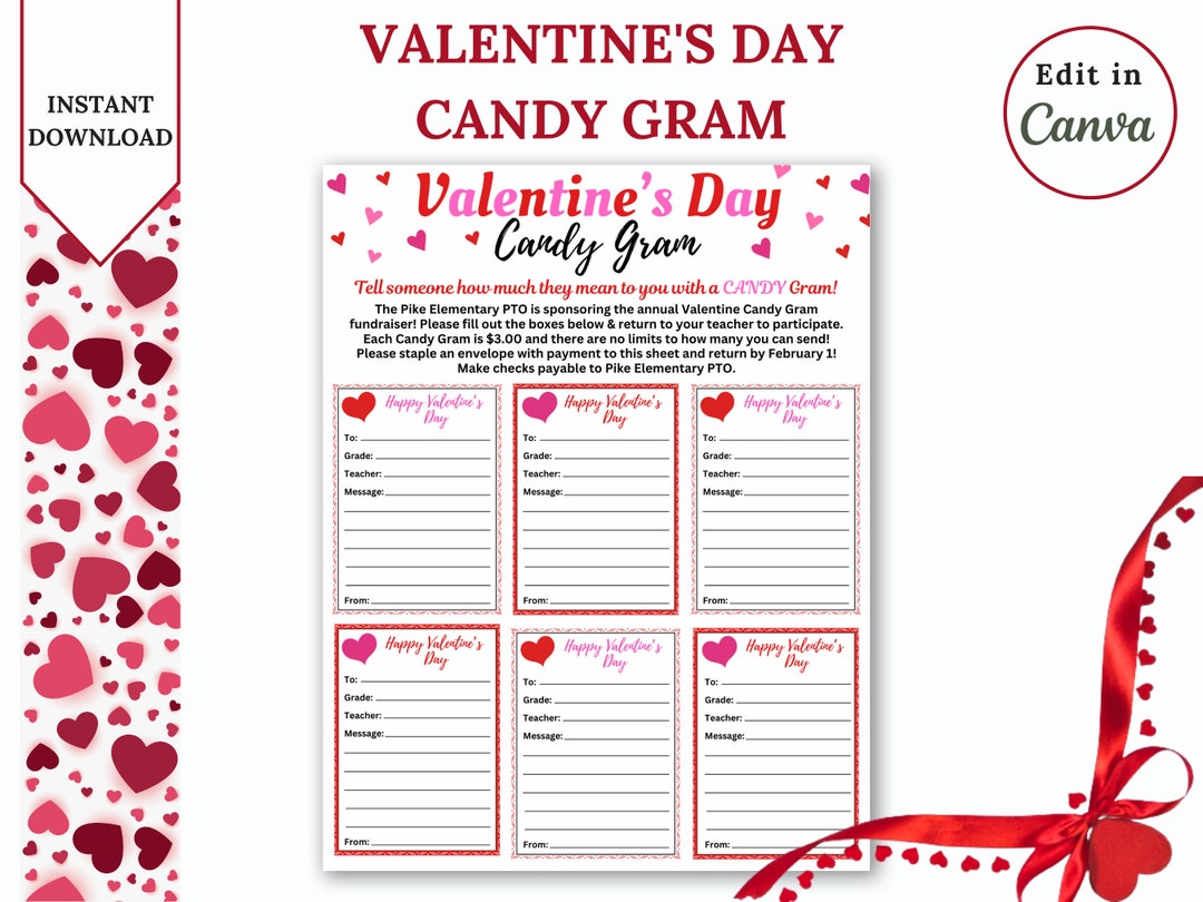 EDITABLE VALENTINE'S DAY Candy Gram Flyer, Candy Gram Flyer, School ...