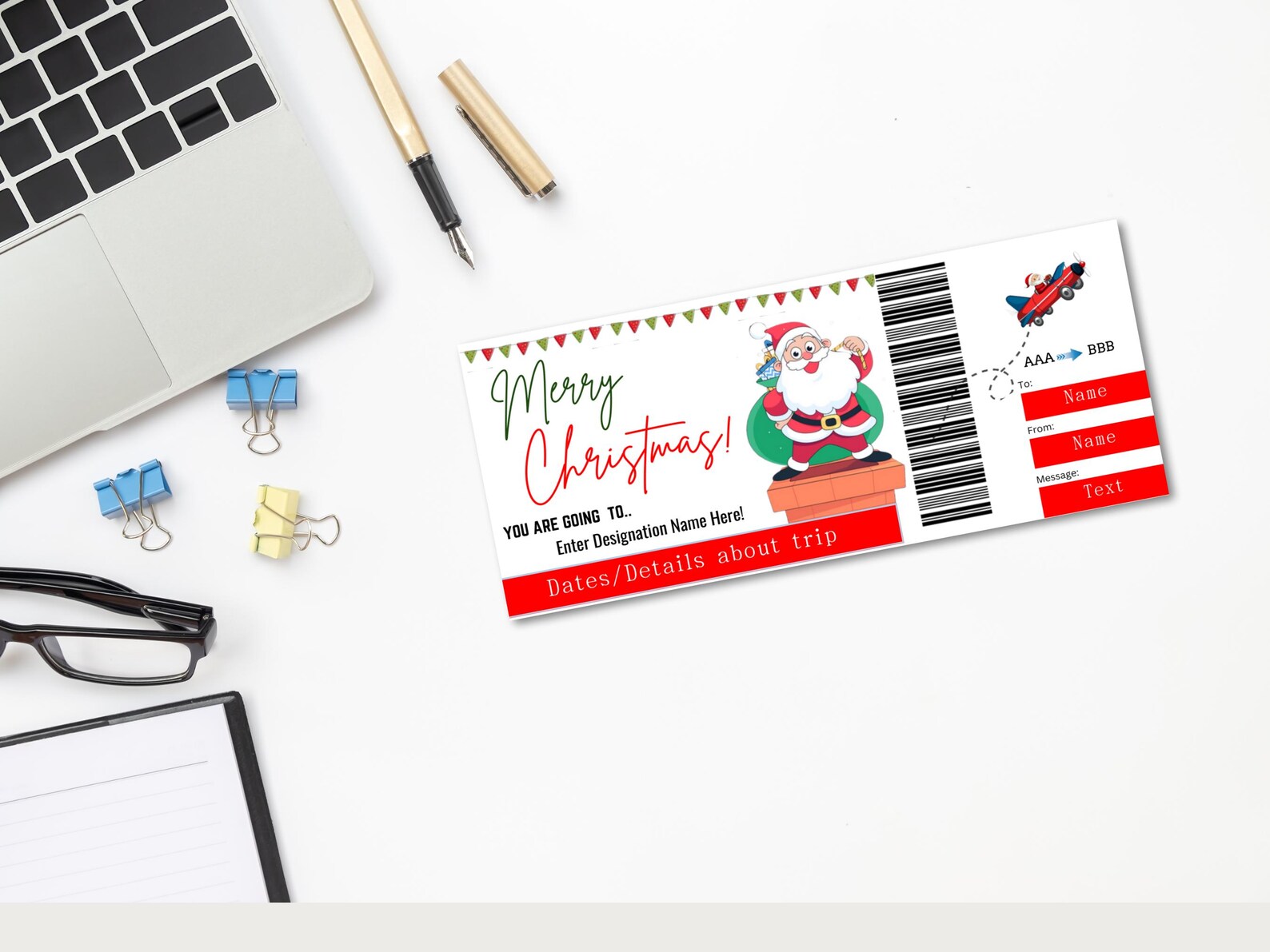 Editable CHRISTMAS Plane TICKET Template, Surprise Trip With a Custom ...