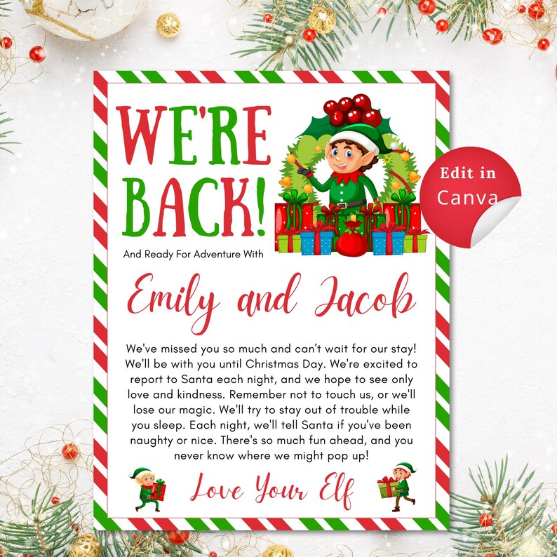 Editable ELF WELCOME BACK Sign, Festive Elf Arrival Announcement ...