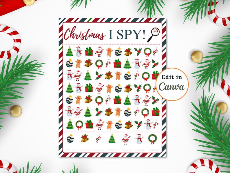Editable I SPY CHRISTMAS, Fun Printable Game for Party Favors, Creative ...