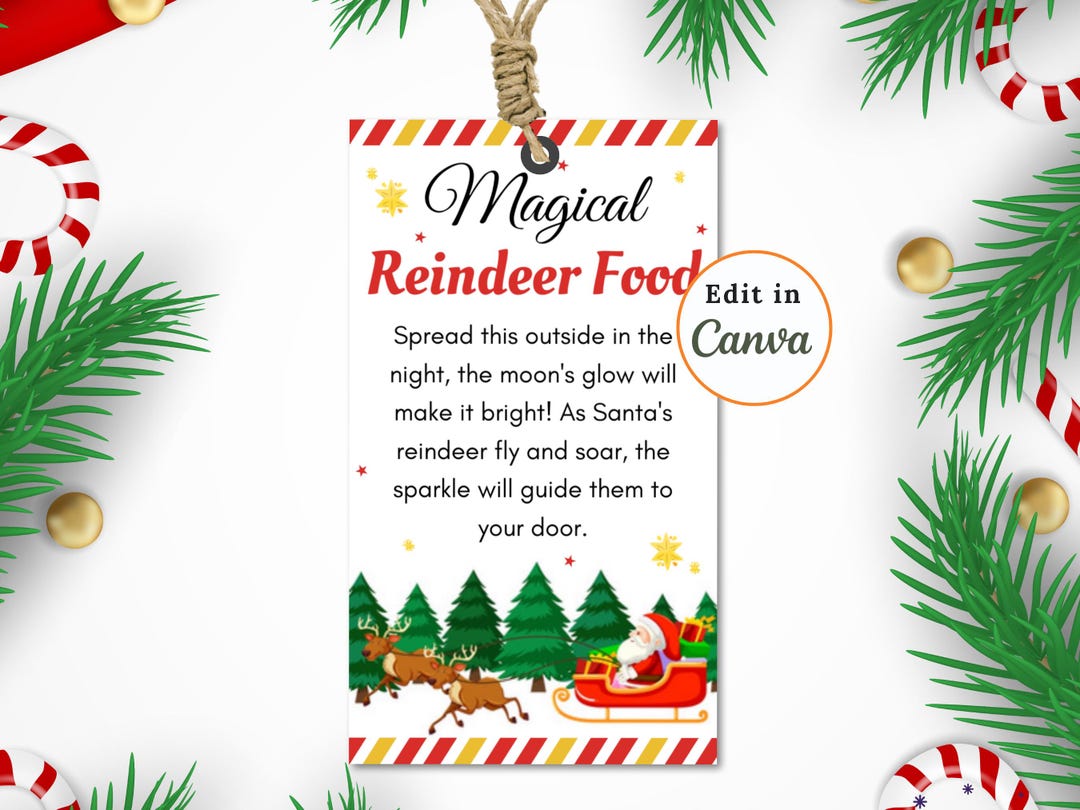 Editable SANTA'S REINDEER Food Tag, Magic Instructions, North Pole ...