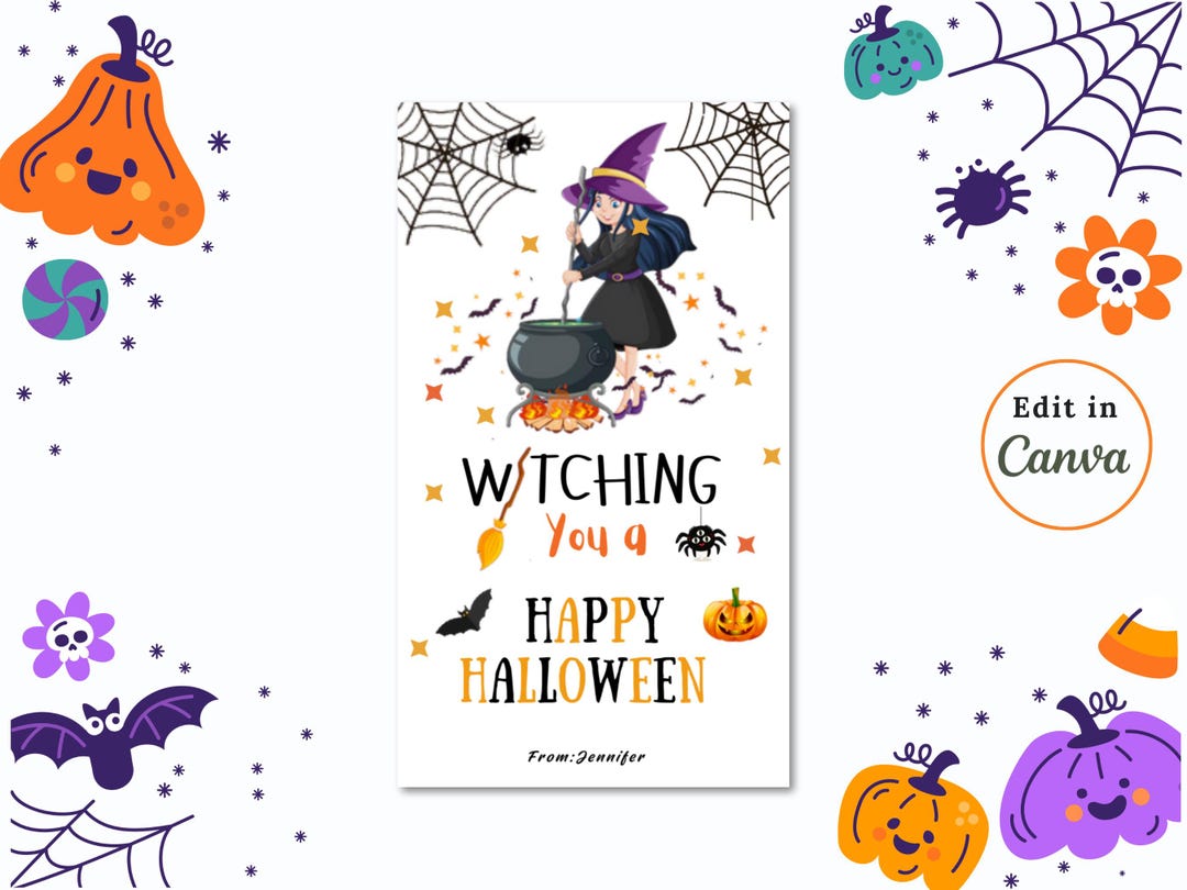 Editable Witching You A Happy Halloween Tag, SPOOKTACULAR PARTY Favor ...