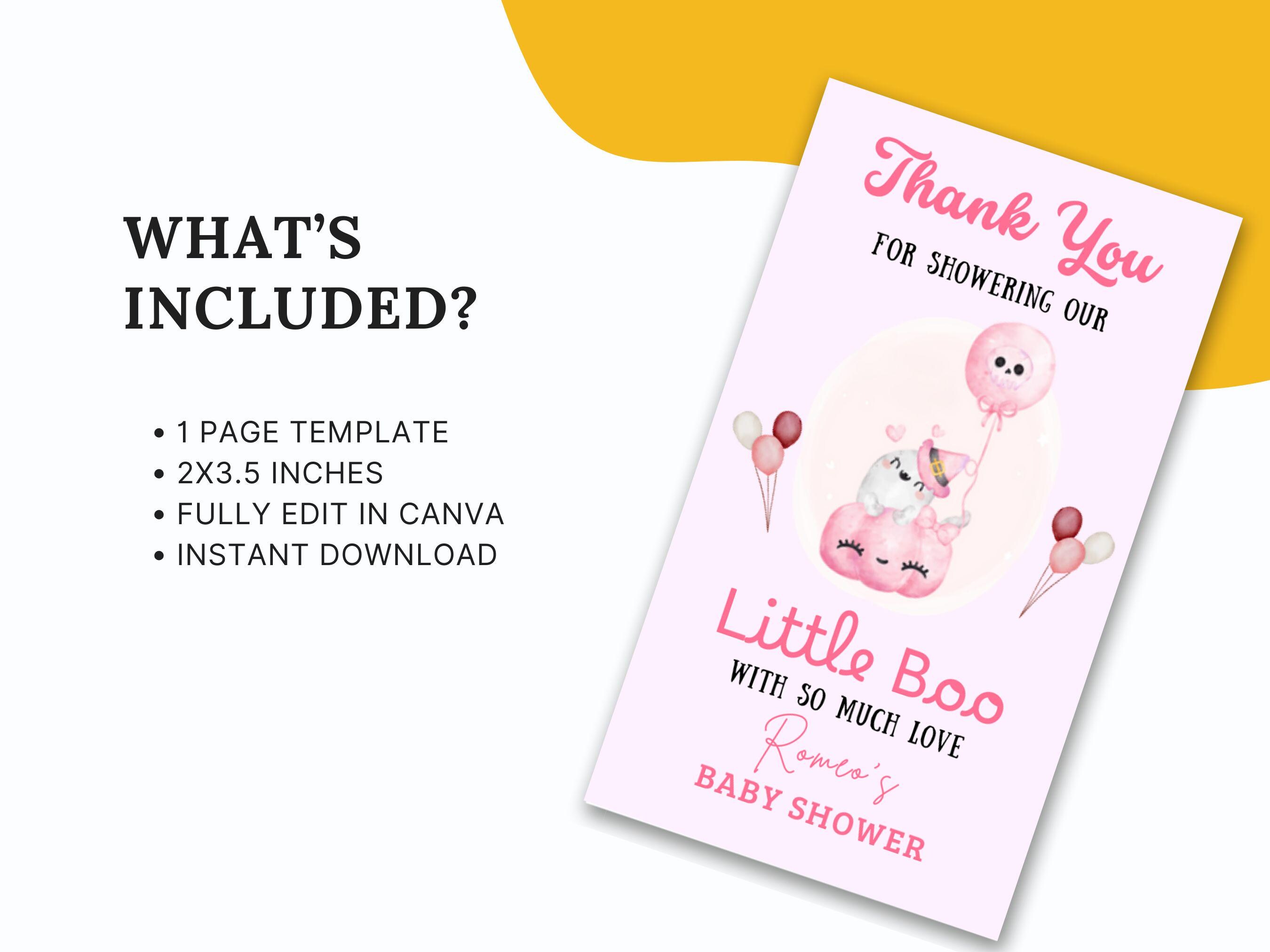 Editable Little Boo Baby Shower Favor Tags Template, Girl Halloween ...