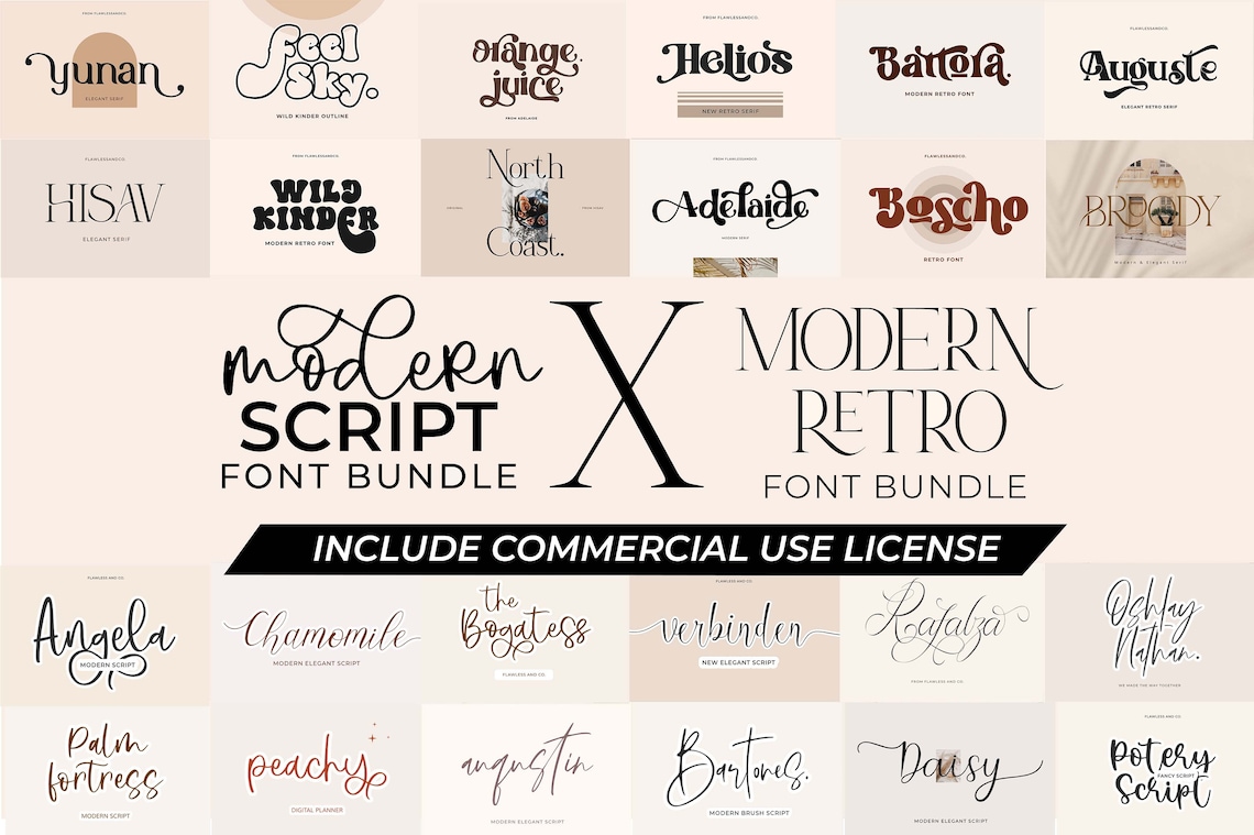 Modern Script and Retro Bundle With COMMERCIAL USE LICENSE Serif Fonts ...