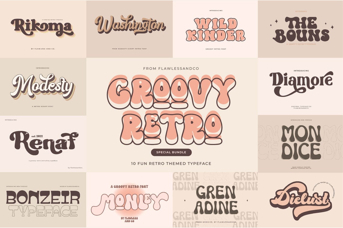 Groovy Retro Special Bundle Groovy Font Retro Font Hipster - Etsy