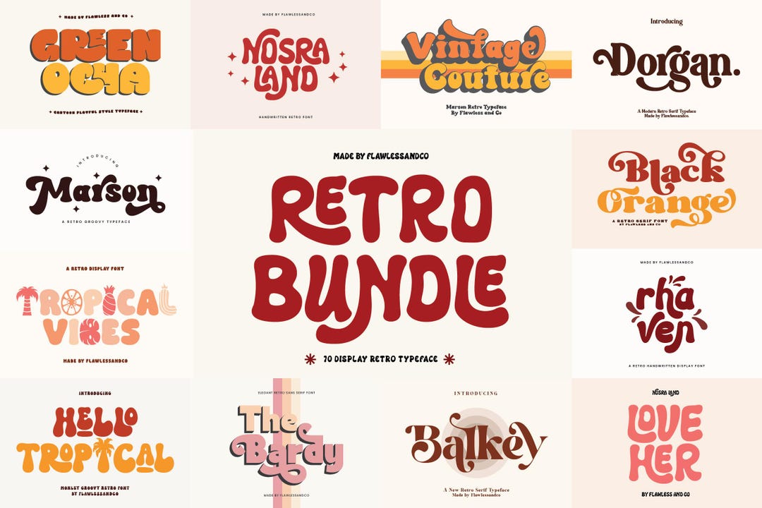 Retro Font Bundle - Retro Font, Groovy Font, Cricut Font, Canva Font ...