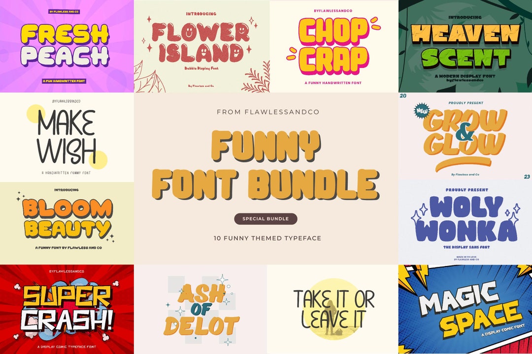 Funny Font Bundle - Fun Font, Display Font, Procreate Font, Canva Font ...