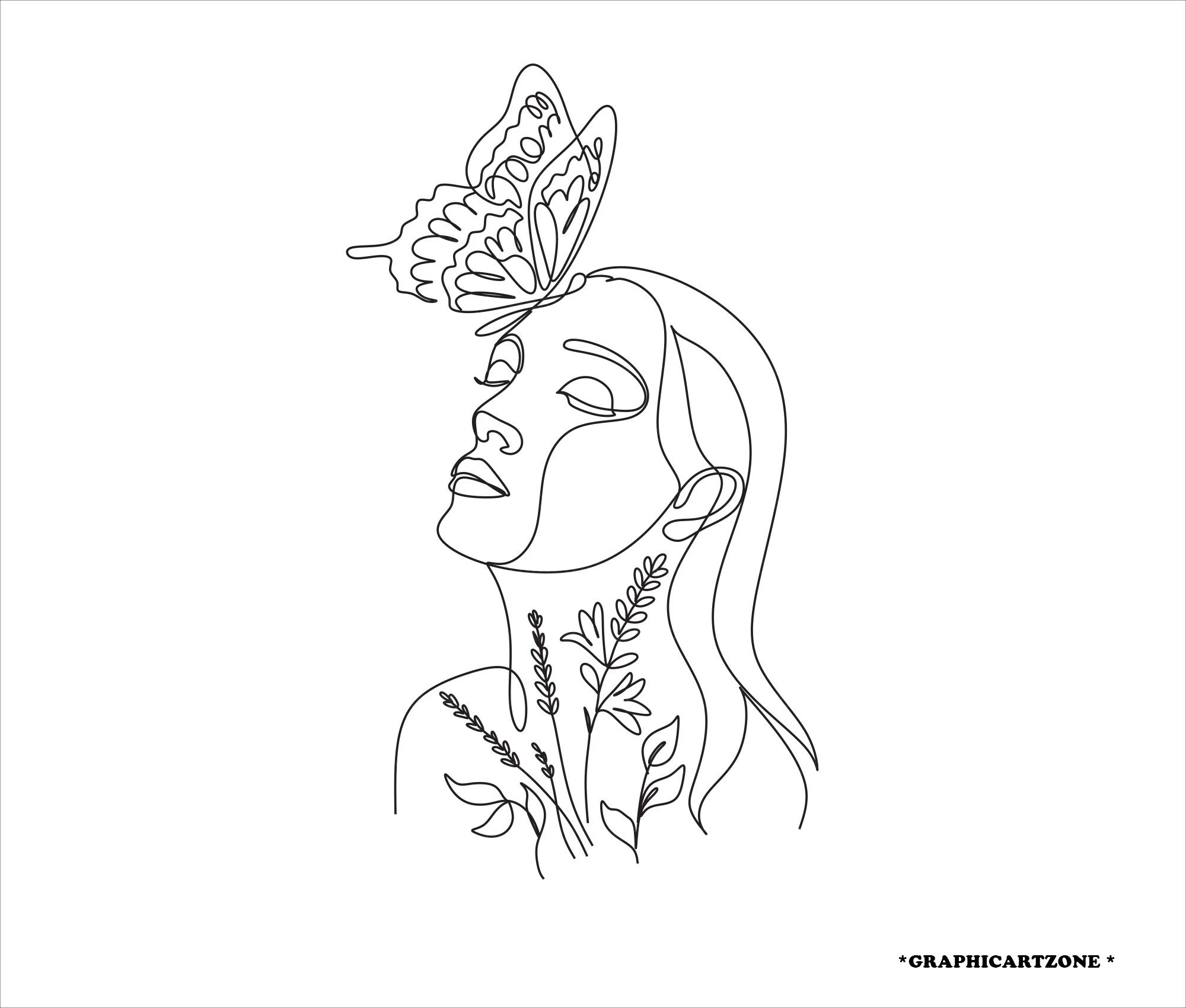 Butterfly Woman Line Art Svg,floral Woman SVG, Woman Silhouette Svg ...