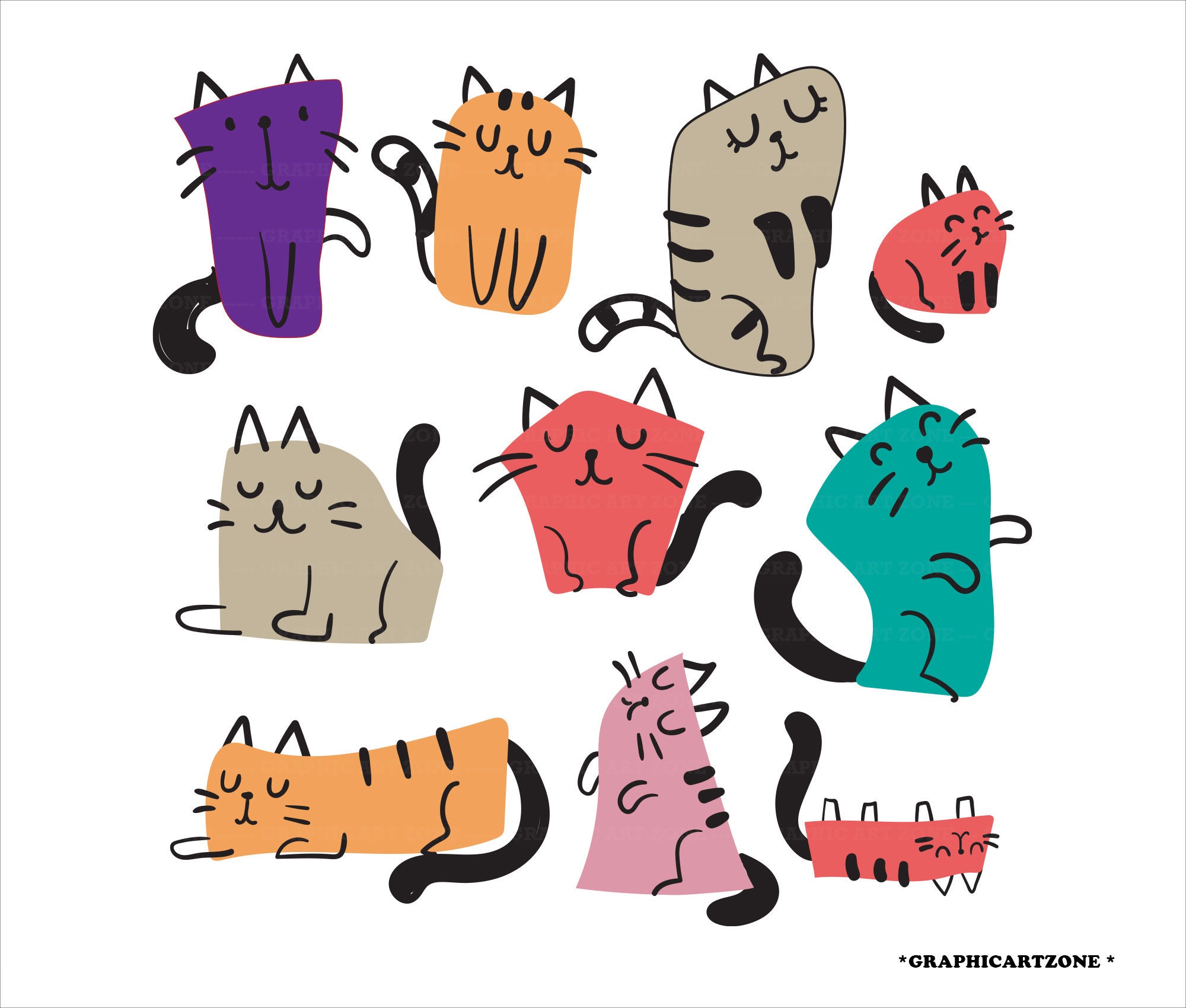 Cartoon Cat Svg Cats Svg Cat Clipart Cute Cat Svg Funny - Etsy