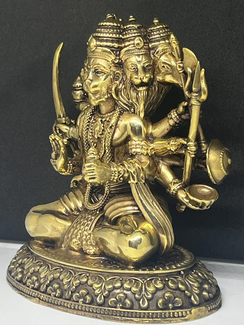 Panchamukhi Hanuman Brass Idol | Hindu God Statue | 5-faced Hanuman ...