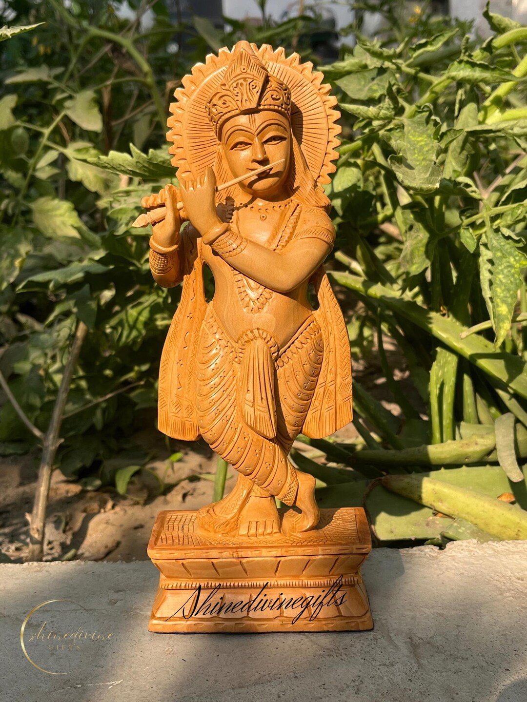 10” Wooden Krishna Statue | Handmade Lord Krishna | Spiritual Gift ...