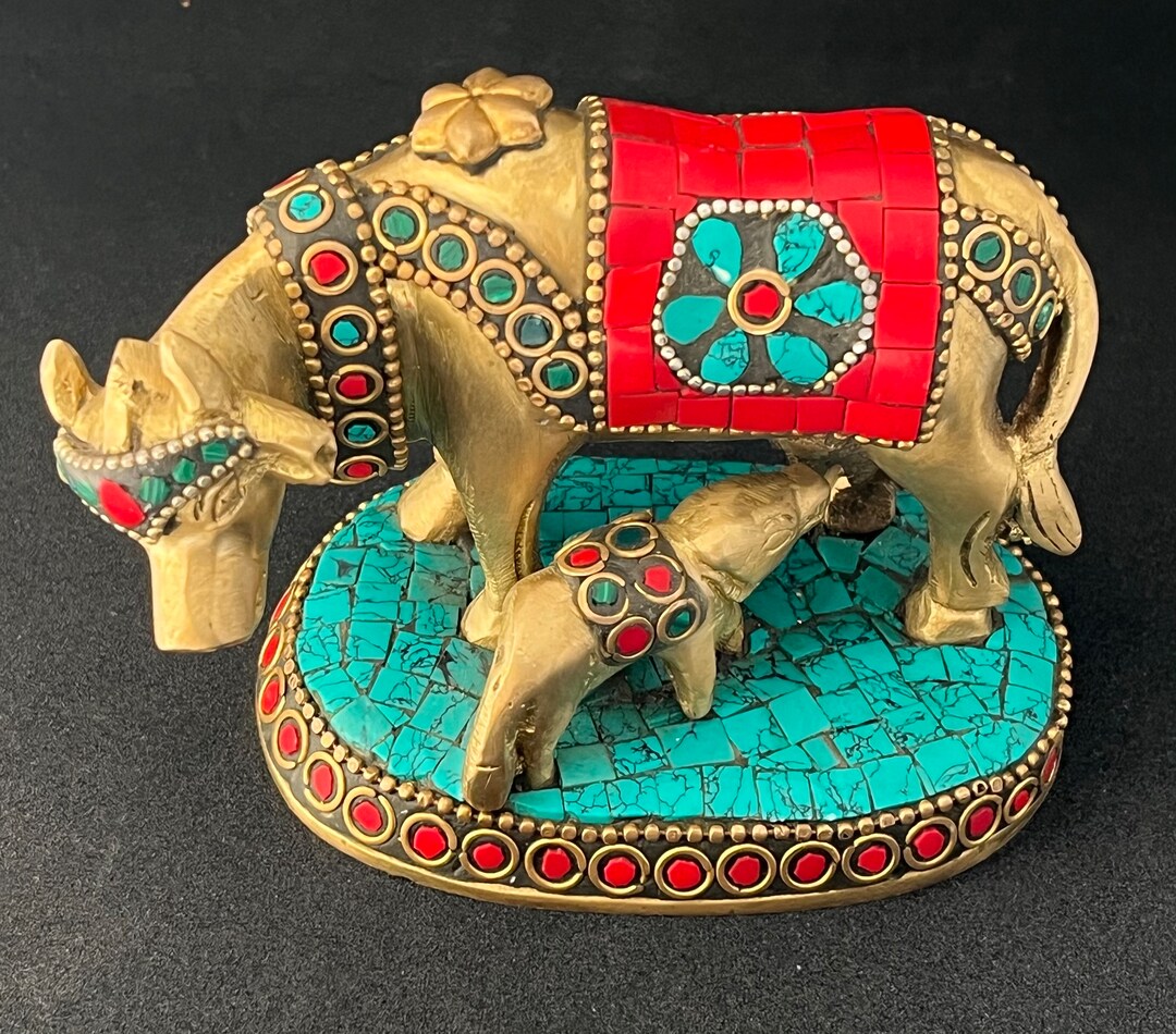 Handcrafted Brass Cow & Calf Statue: Home Decor Showpiece - Etsy