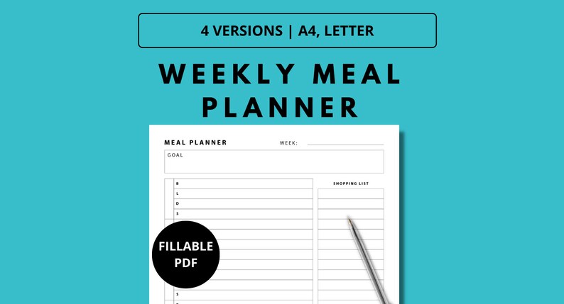 Weekly Meal Planner Printable: Fillable A4/letter PDF With Shopping ...
