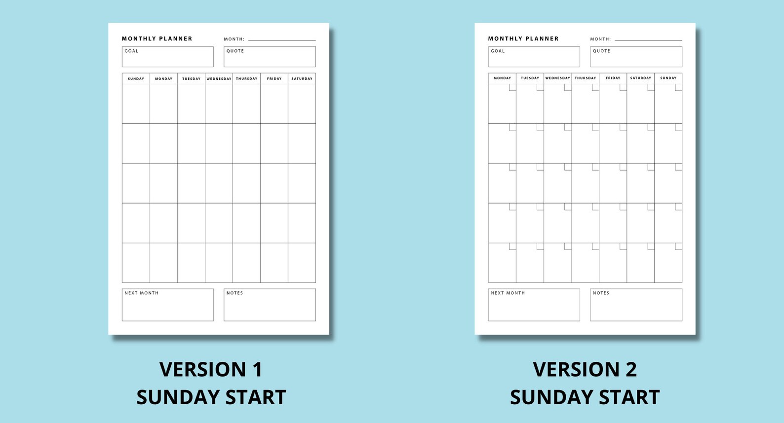 Monthly Planner, Printable, Fillable, Monday/sunday Start, Portrait ...