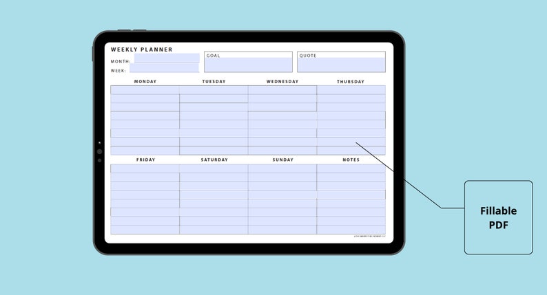 Weekly Planner, Printable, Fillable, Weekly Tasks, Double Rowed, Mon ...