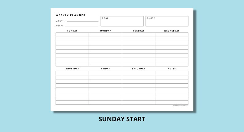 Weekly Planner, Printable, Fillable, Weekly Tasks, Double Rowed, Mon ...
