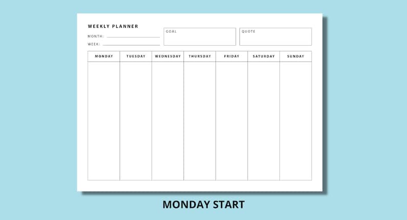 Weekly Planner, Printable, Fillable, Weekly Tasks, Mon/sun Start ...