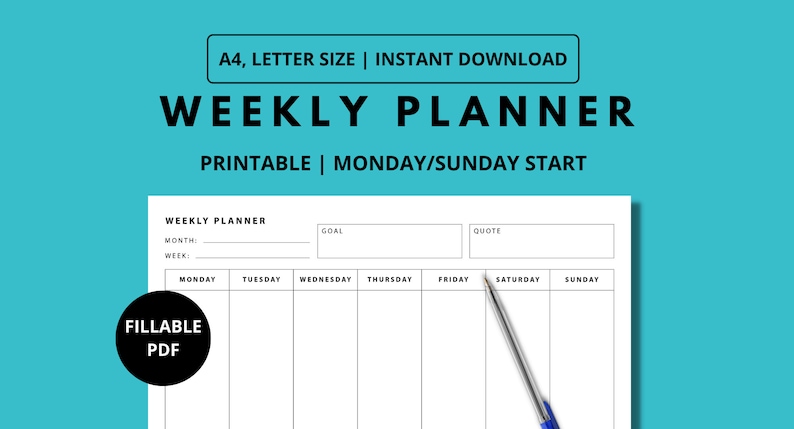 Weekly Planner Printable Fillable Weekly Tasks Mon/sun - Etsy UK