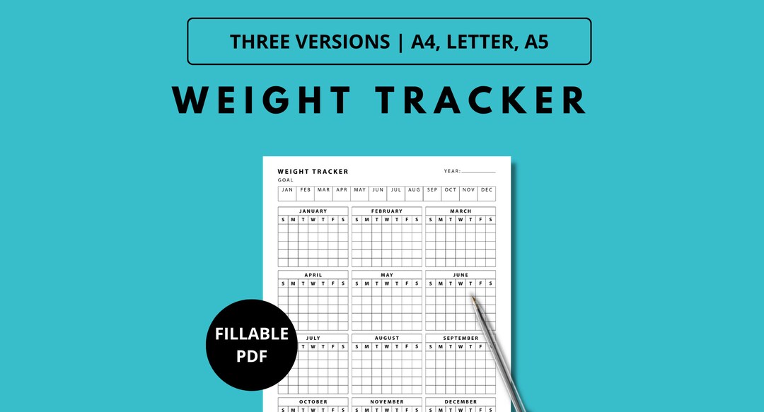 365 Day Weight Tracker: Printable Fillable Journal (a4/a5/letter PDF ...