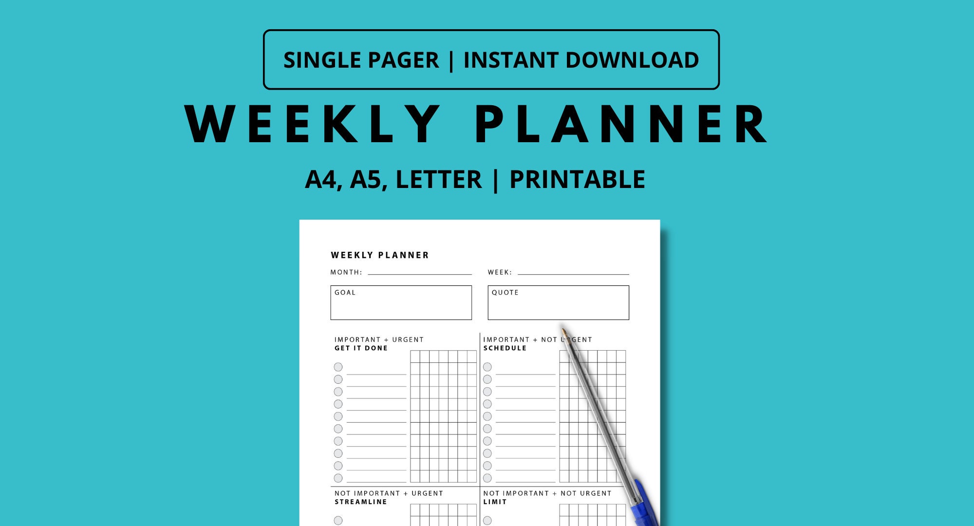 Weekly Planner [printable], Week To-do, Eisenhower Matrix, Gantt Chart ...
