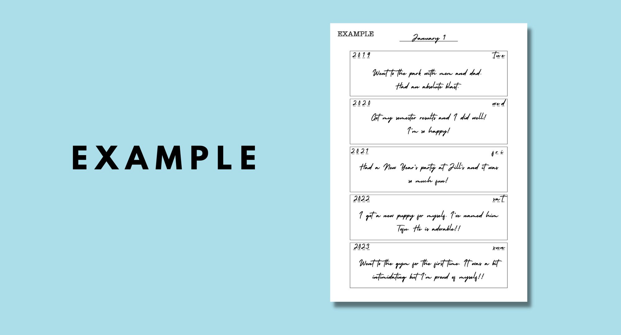 5 Year Memory Journal, Undated, One Pager, Printable, Fillable ...