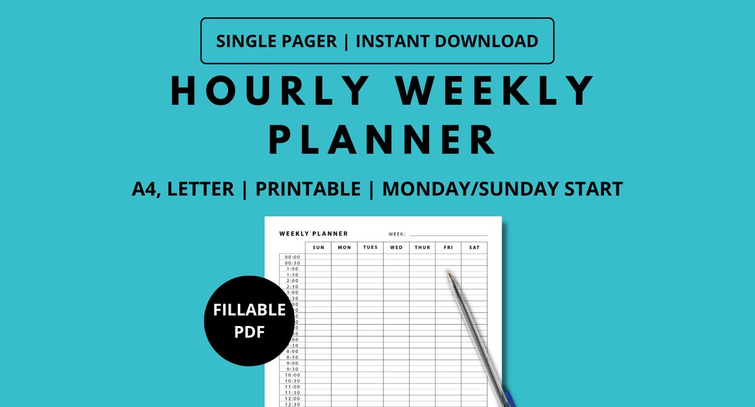 Hourly Weekly Planner: 24 Hour Time Blocking (a4/letter PDF) - Etsy