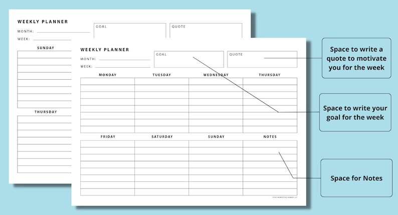 Weekly Planner, Printable, Fillable, Weekly Tasks, Double Rowed, Mon ...
