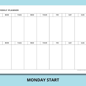 Two Week Planner, Printable, Fillable, Boxed, Double Rowed, Mon/sun ...