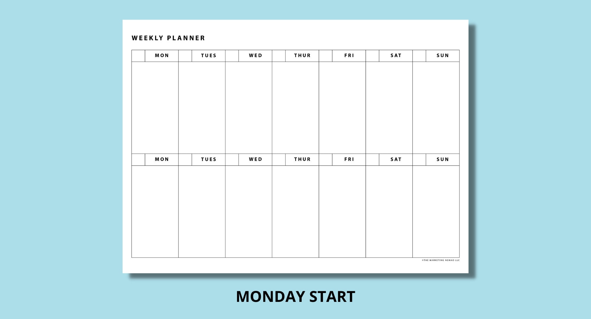 Two Week Planner, Printable, Fillable, Boxed, Double Rowed, Mon/sun ...