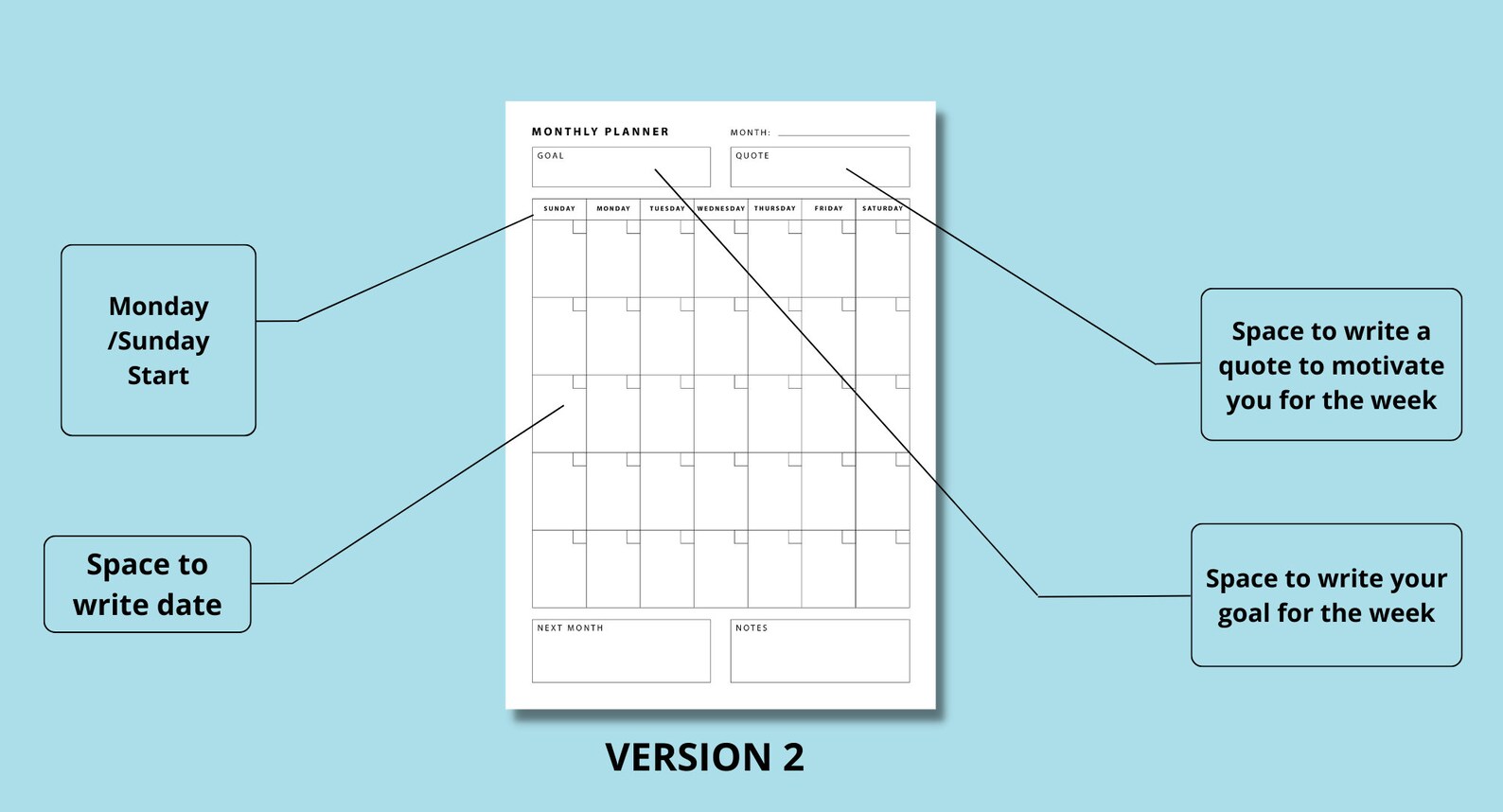 Monthly Planner, Printable, Fillable, Monday/sunday Start, Portrait ...