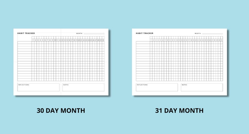 Monthly Habit Tracker, Printable, Fillable, Landscape, Productivity ...