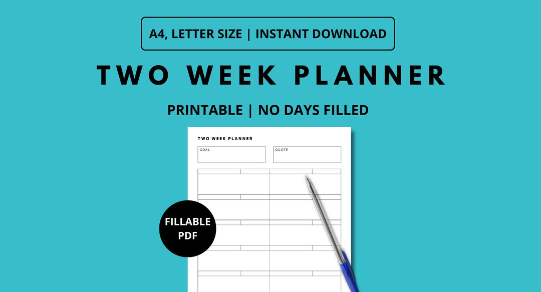 Two Week Planner: Fillable, Printable, Undated (a4/letter PDF) - Etsy