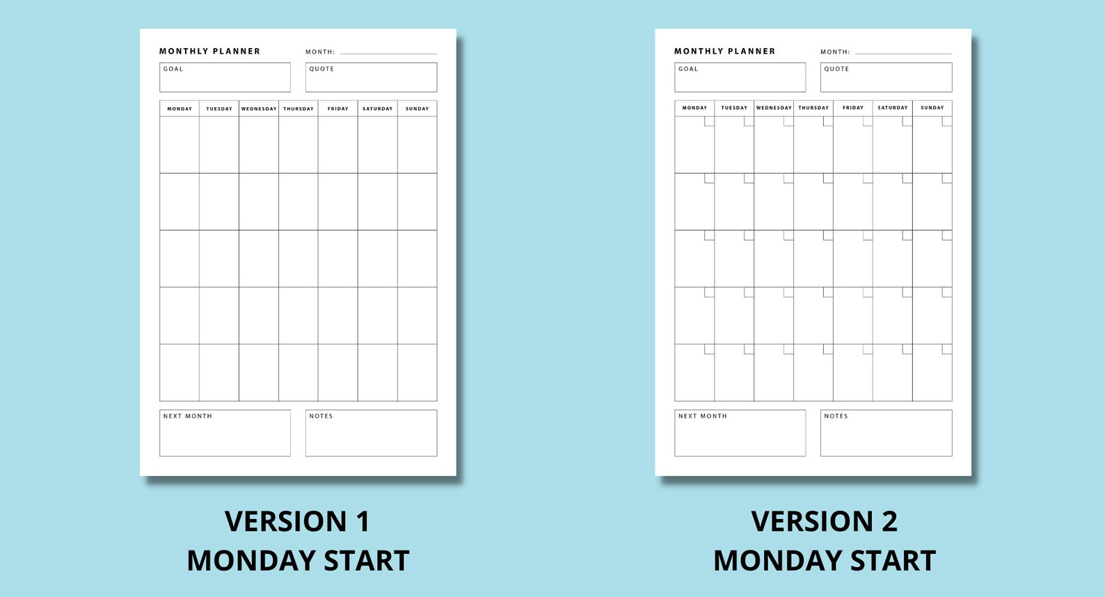 Monthly Planner, Printable, Fillable, Monday/sunday Start, Portrait ...