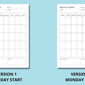 Monthly Planner, Printable, Fillable, Monday/sunday Start, Portrait ...