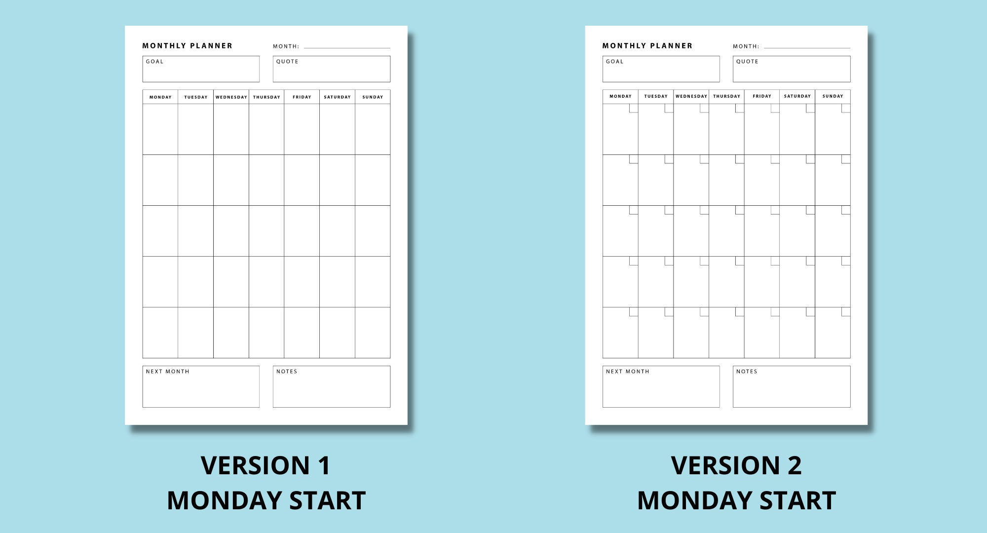 Monthly Planner, Printable, Fillable, Monday/sunday Start, Portrait ...