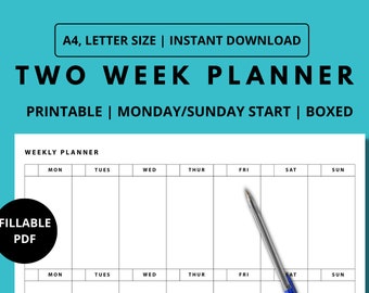 Two Week Planner, Printable, Fillable, Lined, Double Rowed, Mon/sun ...