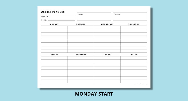 Weekly Planner, Printable, Fillable, Weekly Tasks, Double Rowed, Mon ...