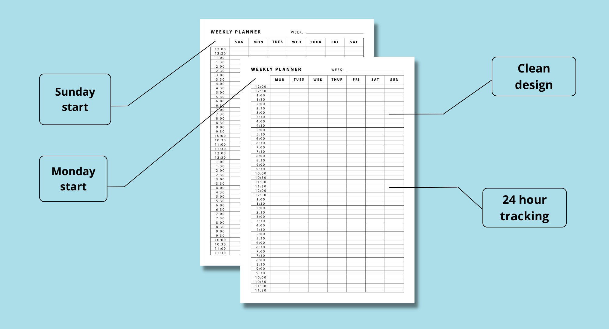 Hourly Weekly Planner: 24 Hour Time Blocking (a4/letter PDF) - Etsy