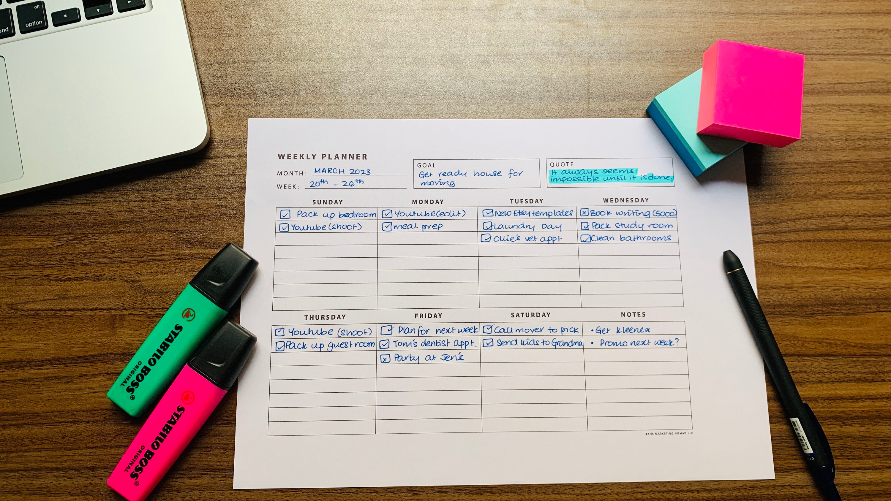 Weekly Planner, Printable, Fillable, Weekly Tasks, Double Rowed, Mon ...