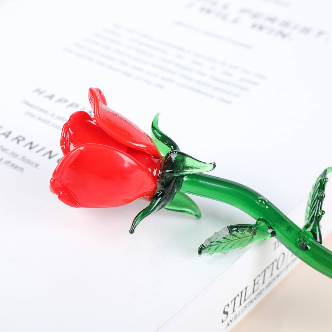 Glass Rose Flower Crystal Red Rose Artificial Flower Green | Etsy