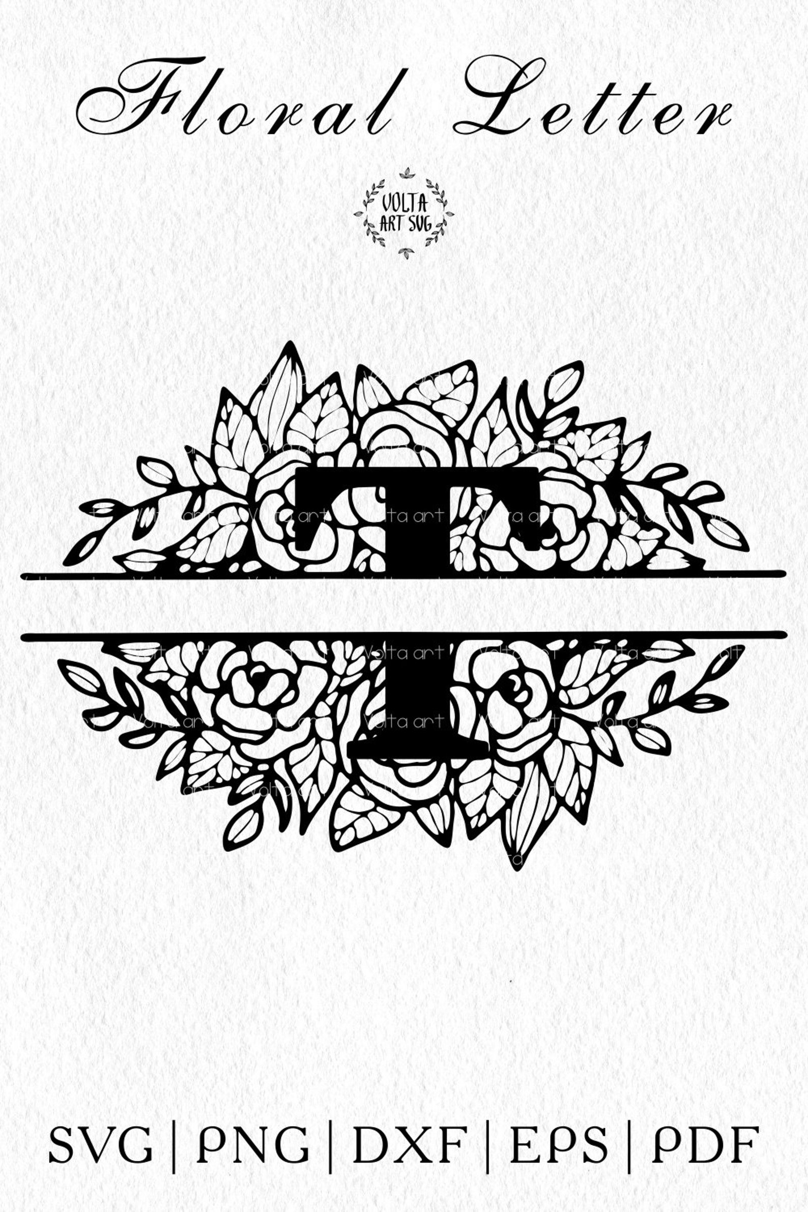 Floral Letter T svg Flower Letter T Split Monogram Letter | Etsy