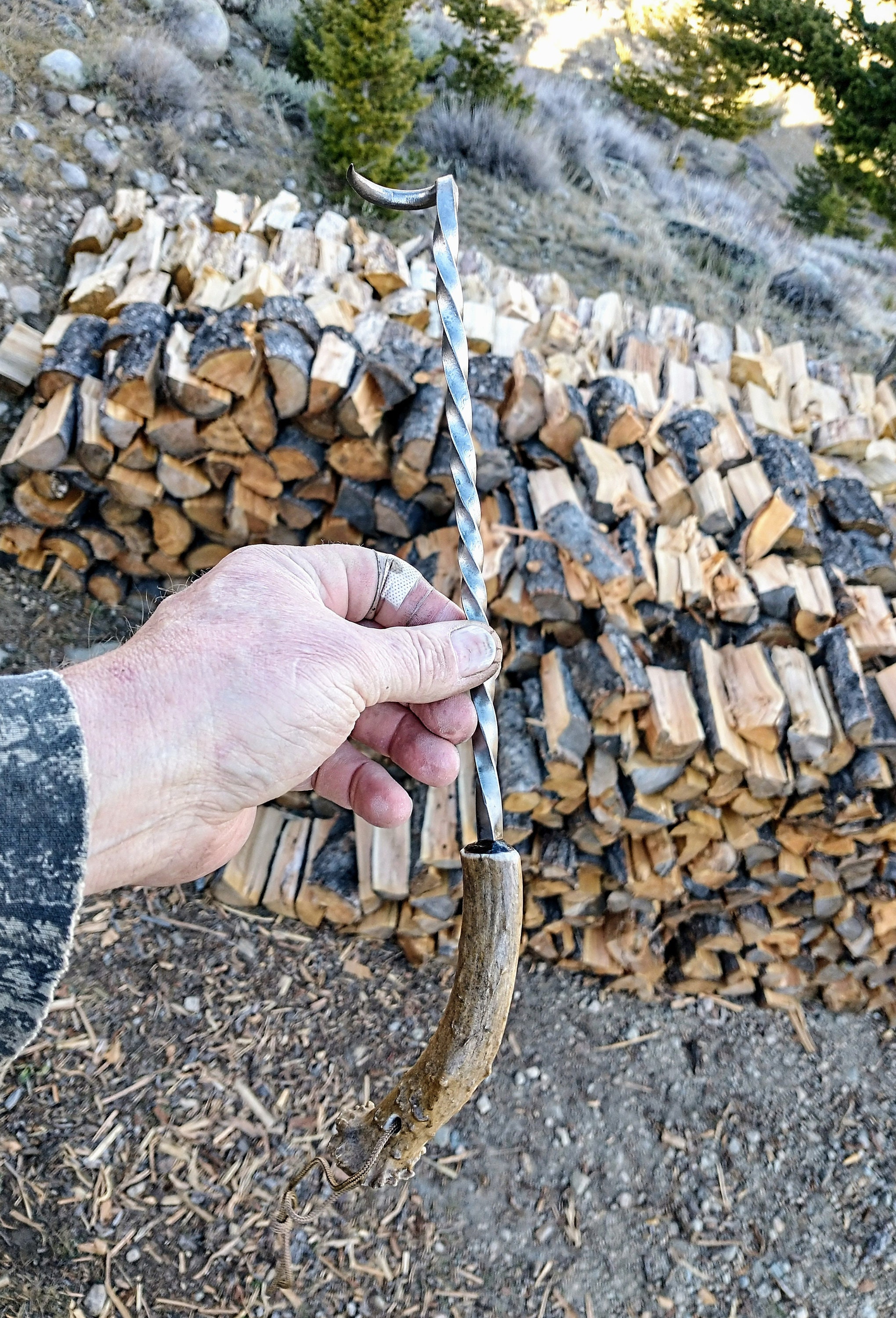 100% hand forged steak hook, 13 overall, twisted steel hook, deer ...