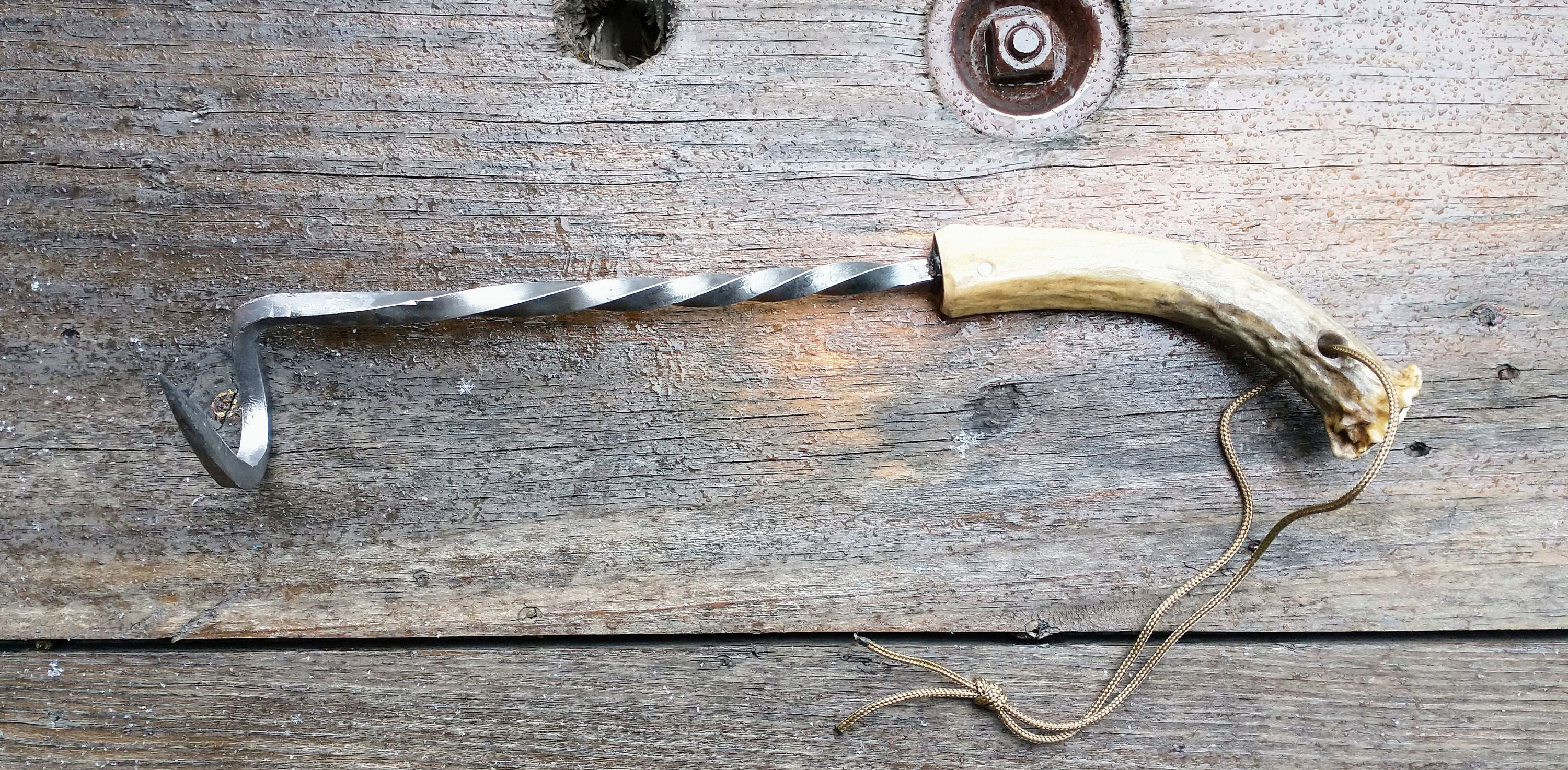100% hand forged steak hook, 11-3/4 overall, twisted steel hook with ...